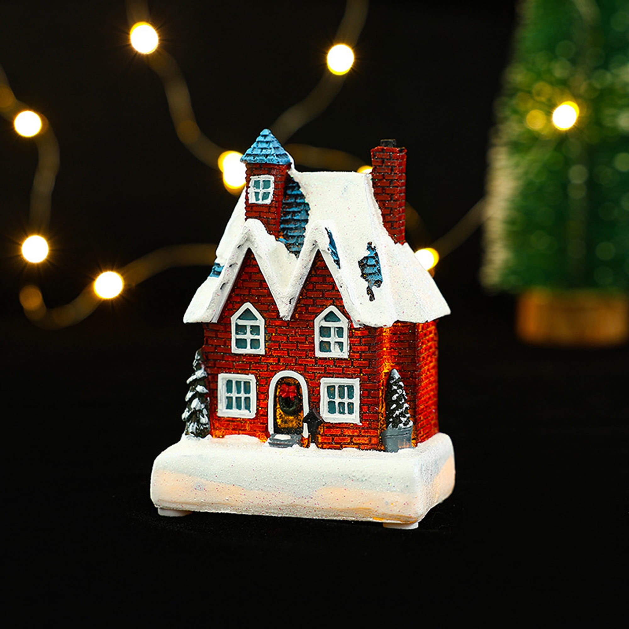 Mubineo Christmas Village Houses Cute LED Light Up Snow House Scene ...