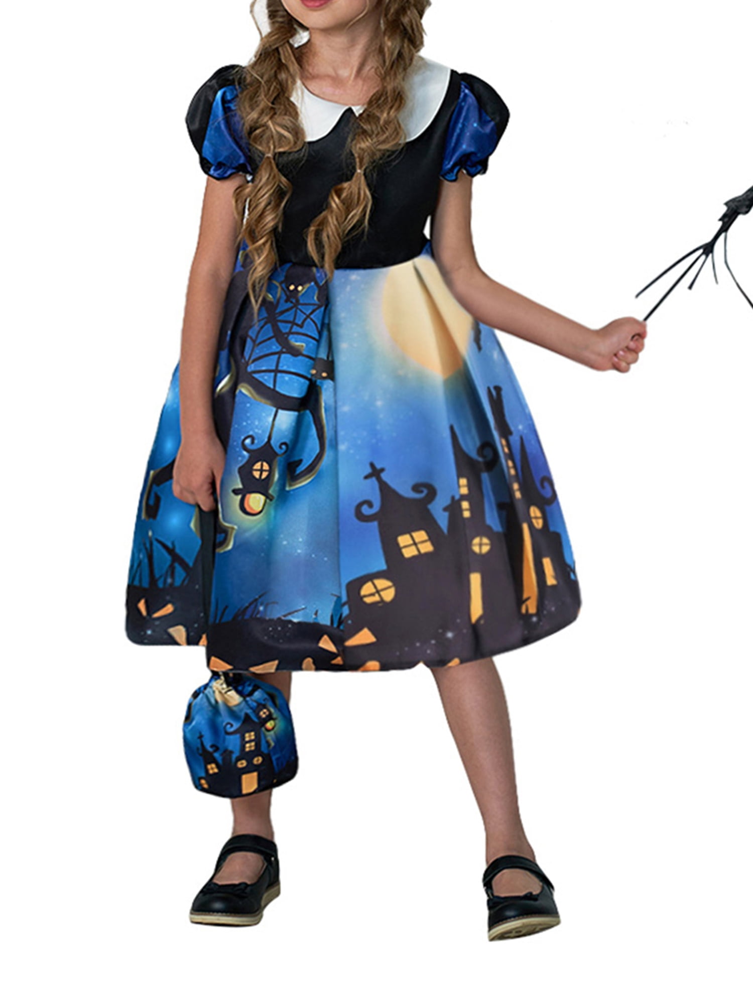 Mubineo Girls Halloween A-line Dress Short Sleeve Doll Collar Haunted ...