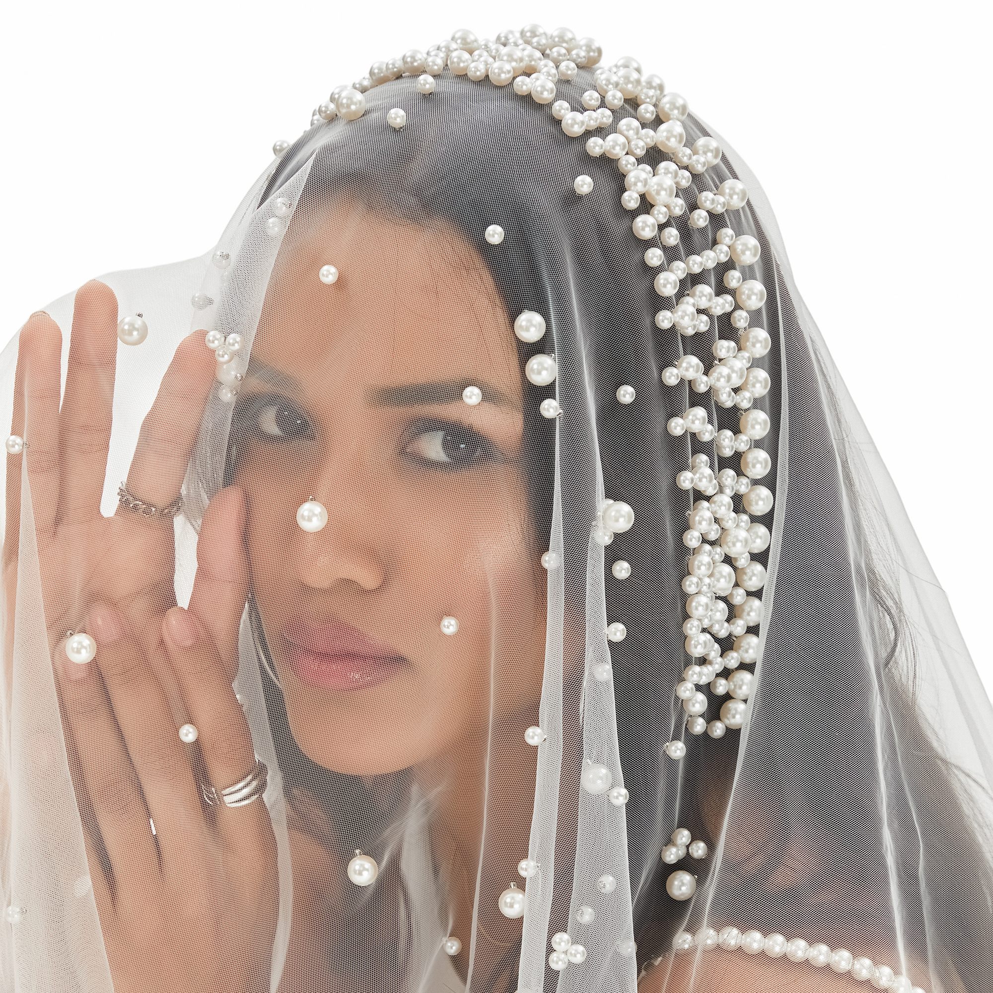 Mubineo Pearl Wedding Veil Cathedral Length Tulle Bridal Veils for ...