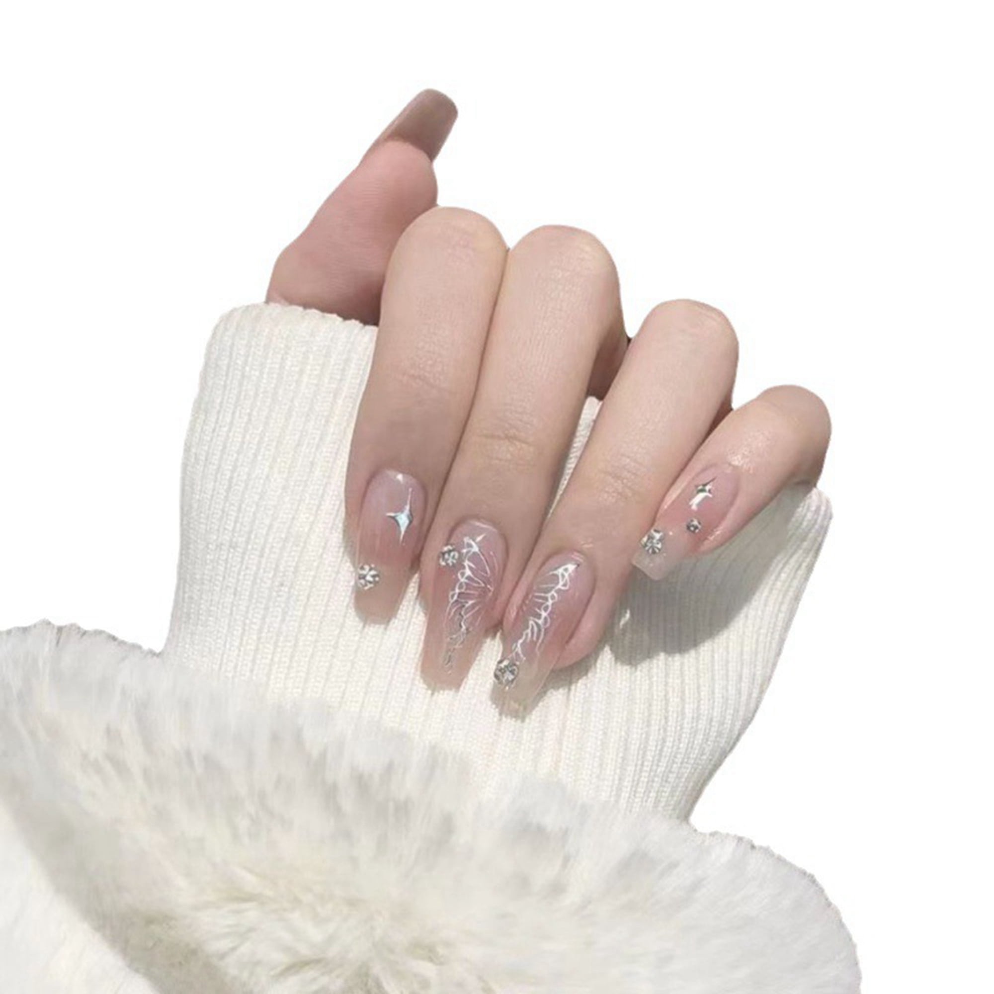 Mubineo Press on Nails Fake Nails with Butterfly Rhinestone Designs ...