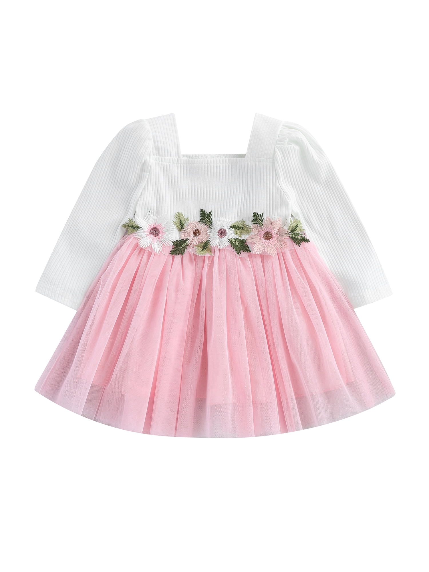Mubineo Toddler Girls Spring Princess Dress Long Sleeve Tulle Patchwork ...