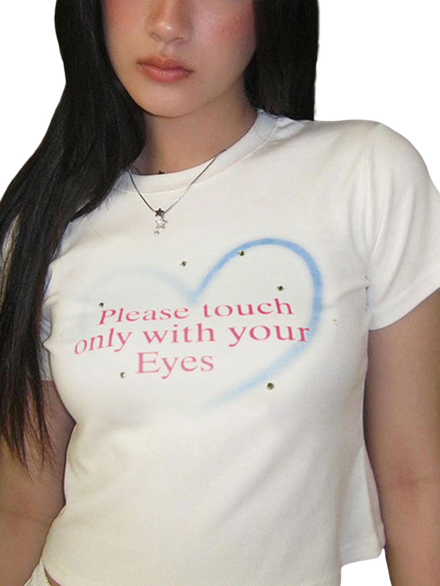 Mubineo Women Crop T-Shirts Rhinestone Print Summer Short Sleeve Basic ...