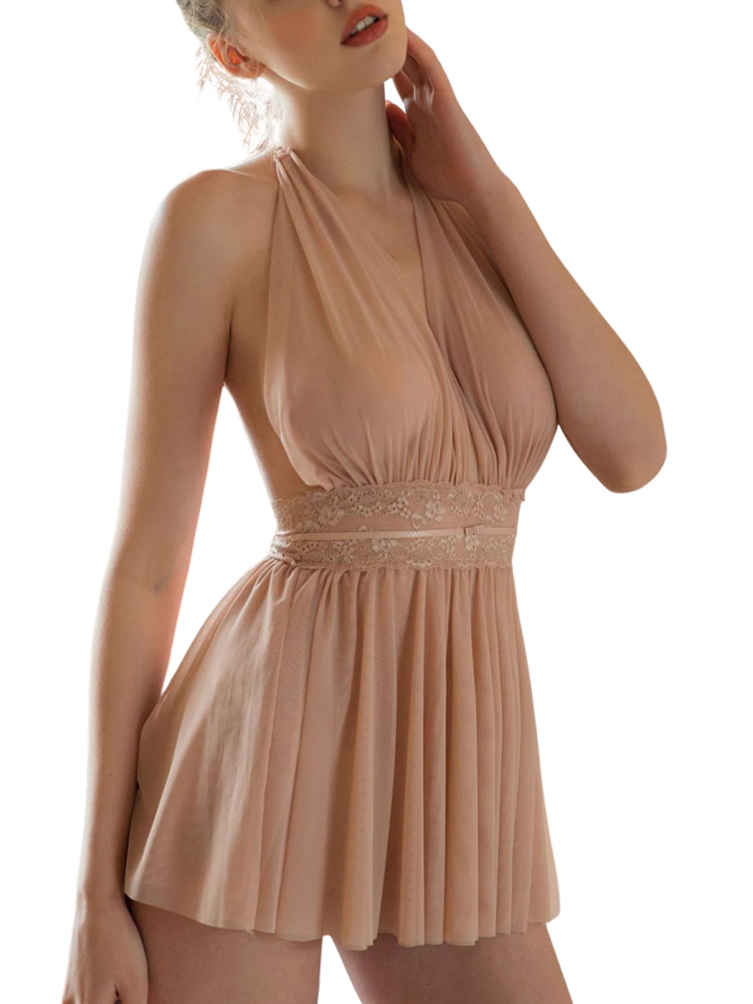 Mubineo Women Summer Sexy Halter Neck Dress, Mesh Sheer Deep V Neck ...