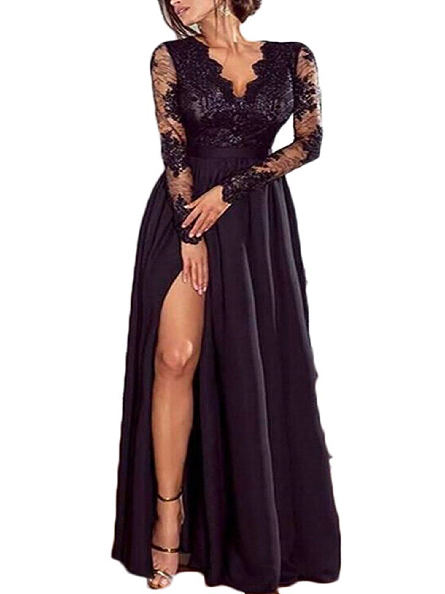 Mubineo Women's Crochet Lace Formal Dress Solid Color Long Sleeve Party ...