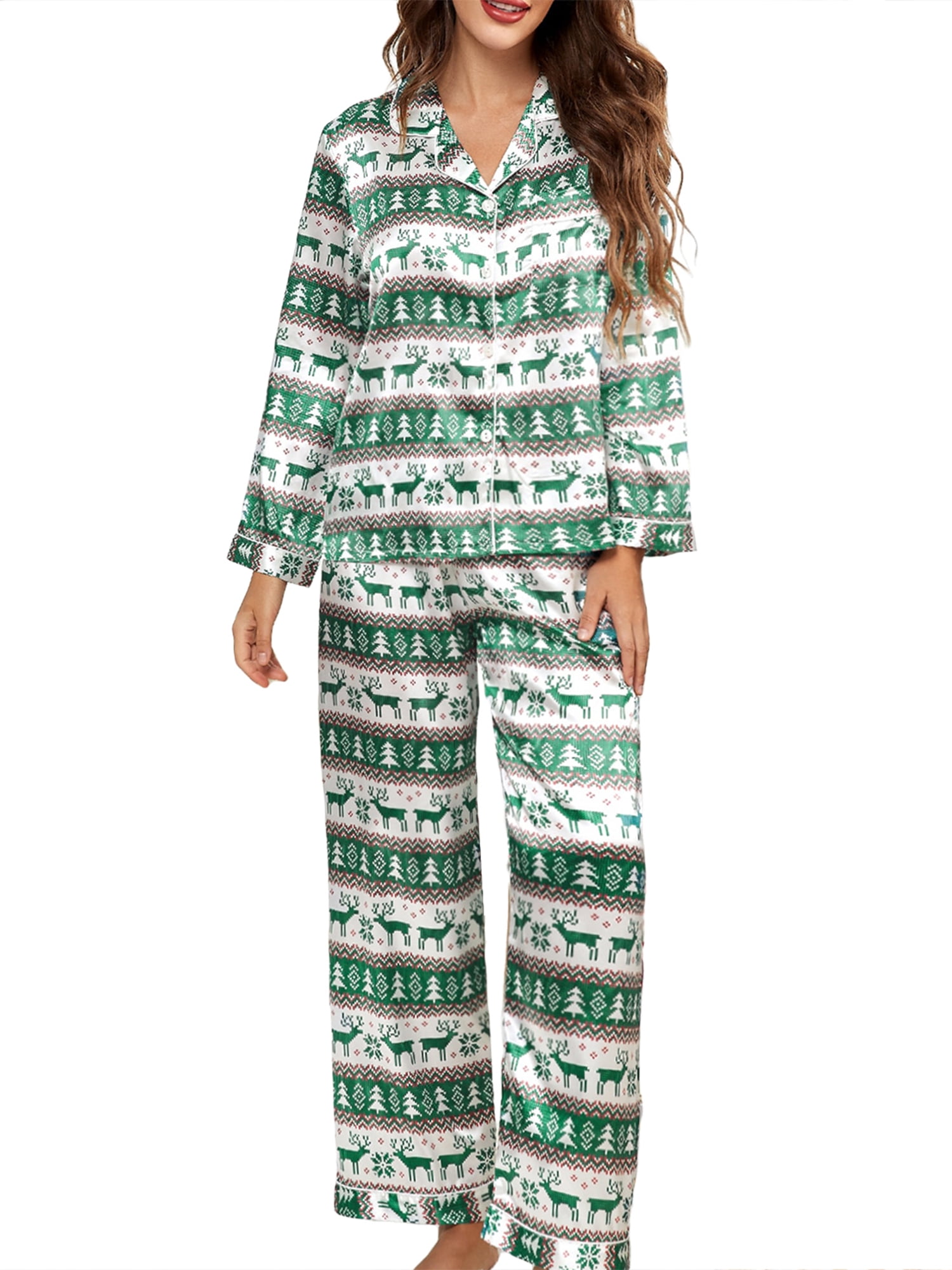 Mubineo Women’s Stain Pajamas Set, Soft Long Sleeve Button Down Shirt ...