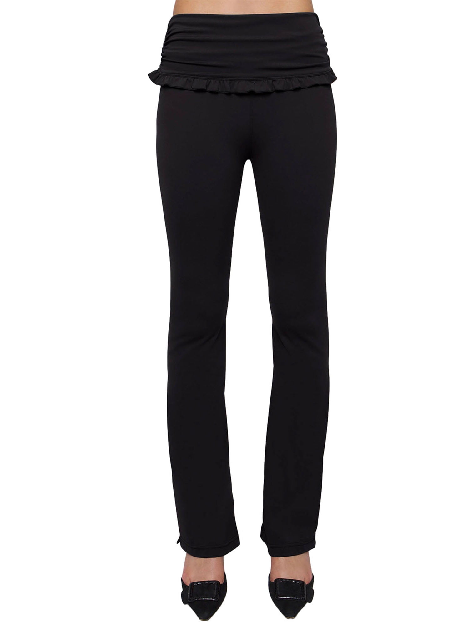 Mubineo Women's Yoga Flare Pants, Solid Color Ruffled Low Waist Fitness ...