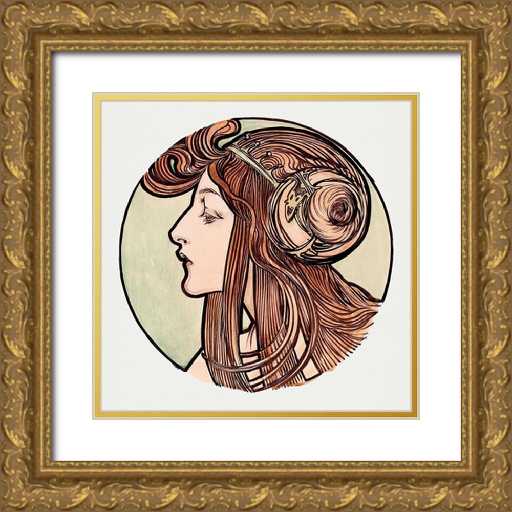 Mucha, Alphonse 12x12 Gold Ornate Wood Framed with Double Matting Museum Art Print Titled ...