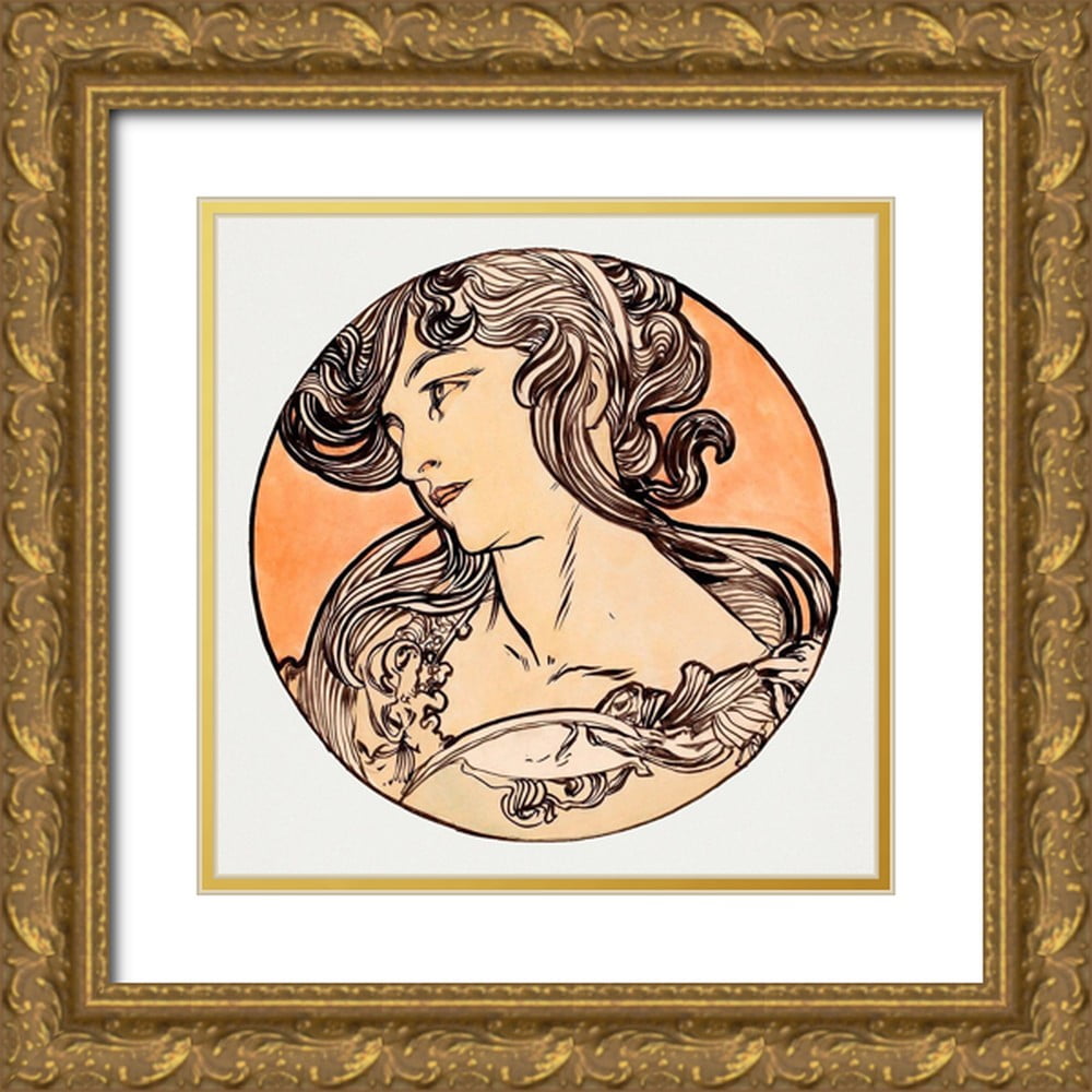 Mucha, Alphonse 12x12 Gold Ornate Wood Framed with Double Matting ...