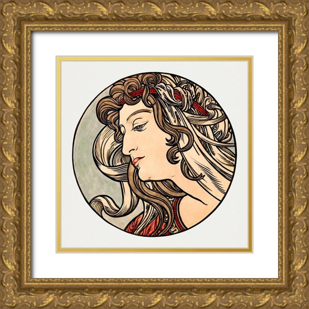 Mucha, Alphonse 12x12 Gold Ornate Wood Framed with Double Matting Museum Art Print Titled ...
