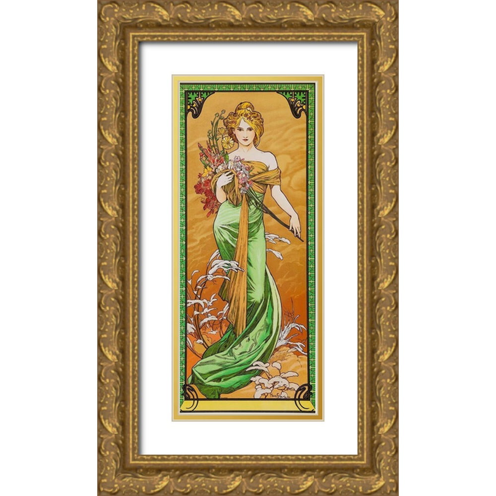 Mucha, Alphonse 12x24 Gold Ornate Wood Framed with Double Matting ...