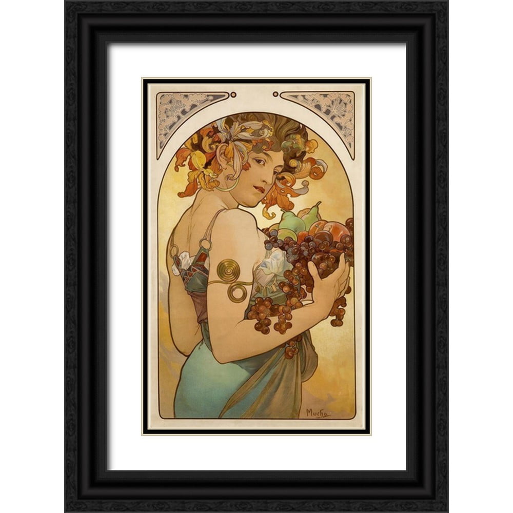 Mucha, Alphonse 13x18 Black Ornate Wood Framed with Double Matting ...