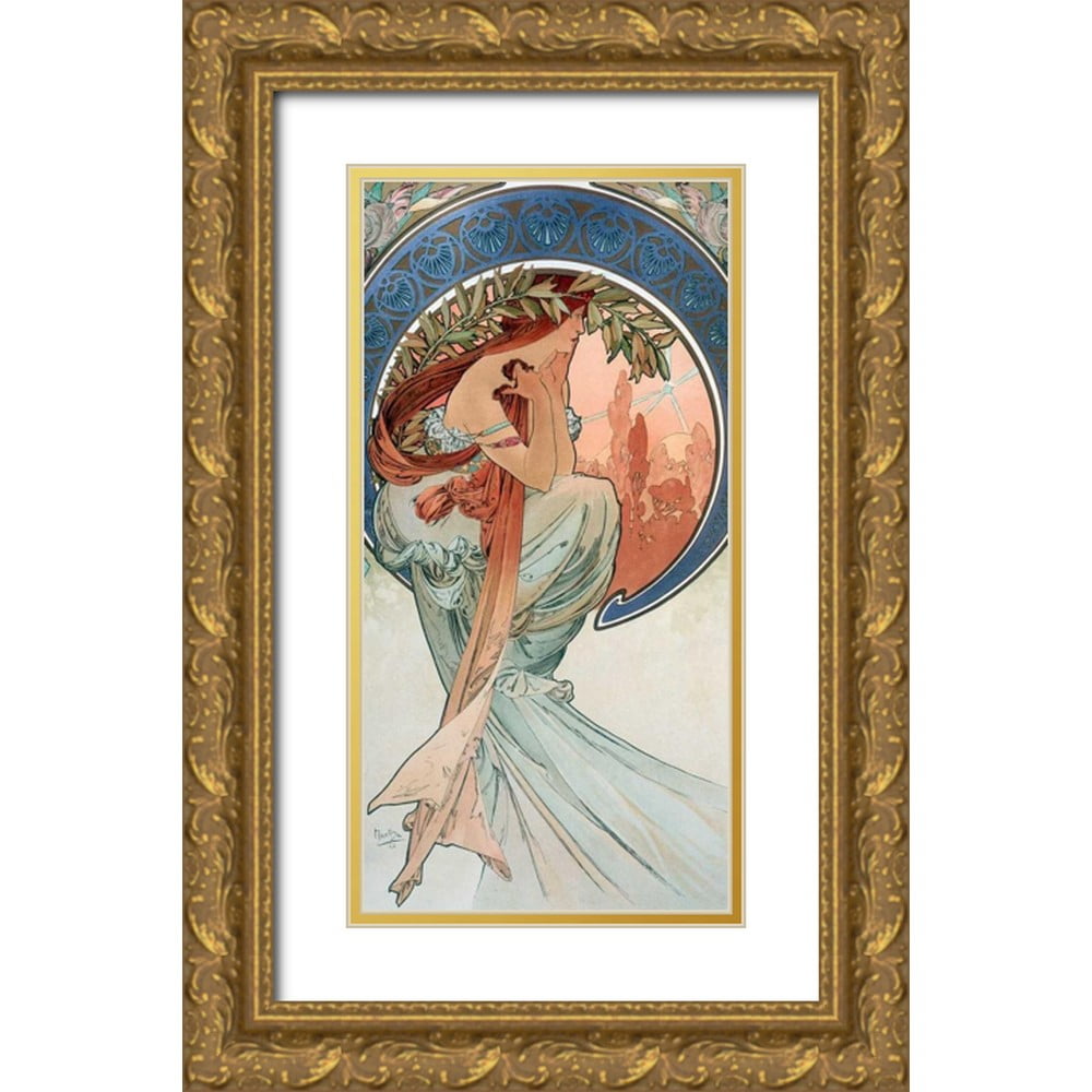 Mucha, Alphonse 18x32 Gold Ornate Wood Framed with Double Matting ...
