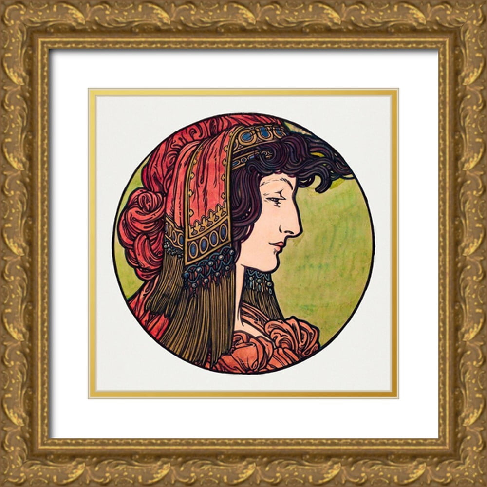 Mucha, Alphonse 20x20 Gold Ornate Wood Framed with Double Matting ...