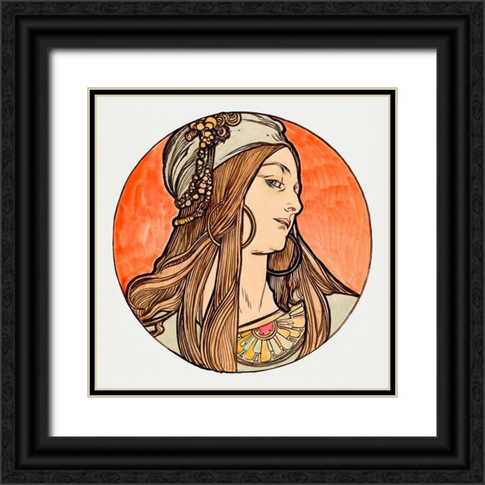 Mucha, Alphonse 26x26 Black Ornate Wood Framed with Double Matting ...