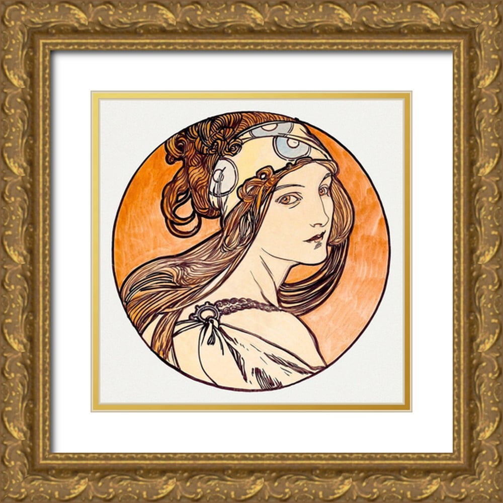 Mucha, Alphonse 26x26 Gold Ornate Wood Framed with Double Matting ...
