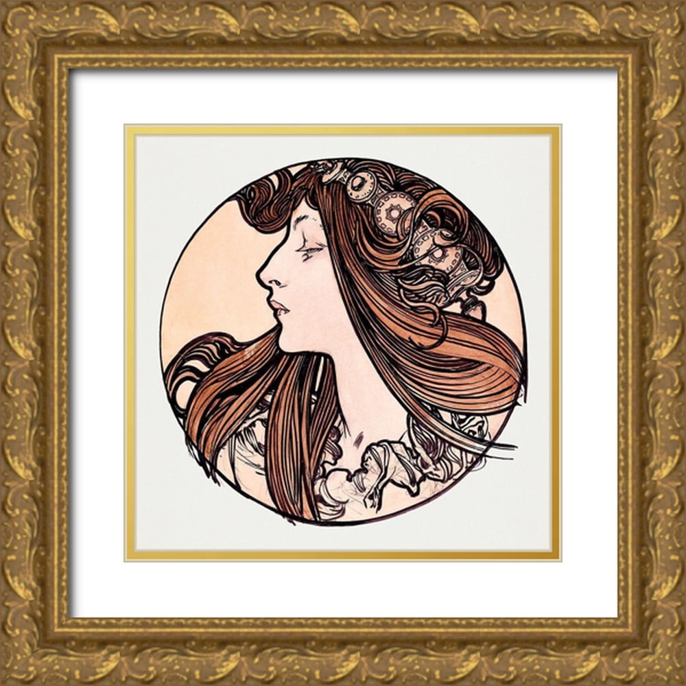Mucha, Alphonse 26x26 Gold Ornate Wood Framed with Double Matting ...