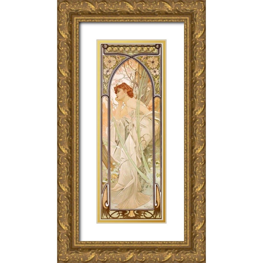 Mucha, Alphonse 7x14 Gold Ornate Wood Framed with Double Matting Museum ...