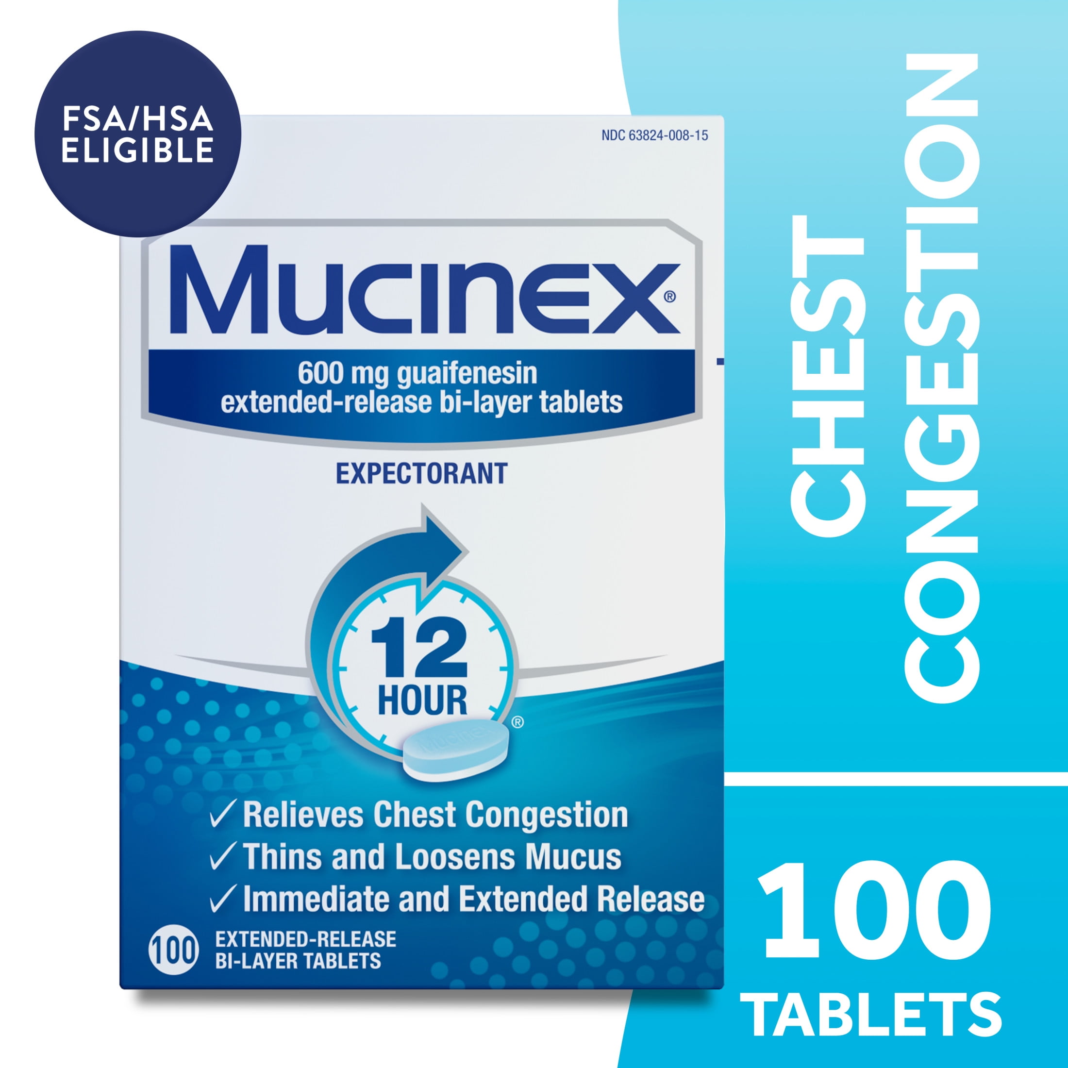 Mucinex 12 Hour Expectorant, OTC Medicine for Excess Mucus Relief ...