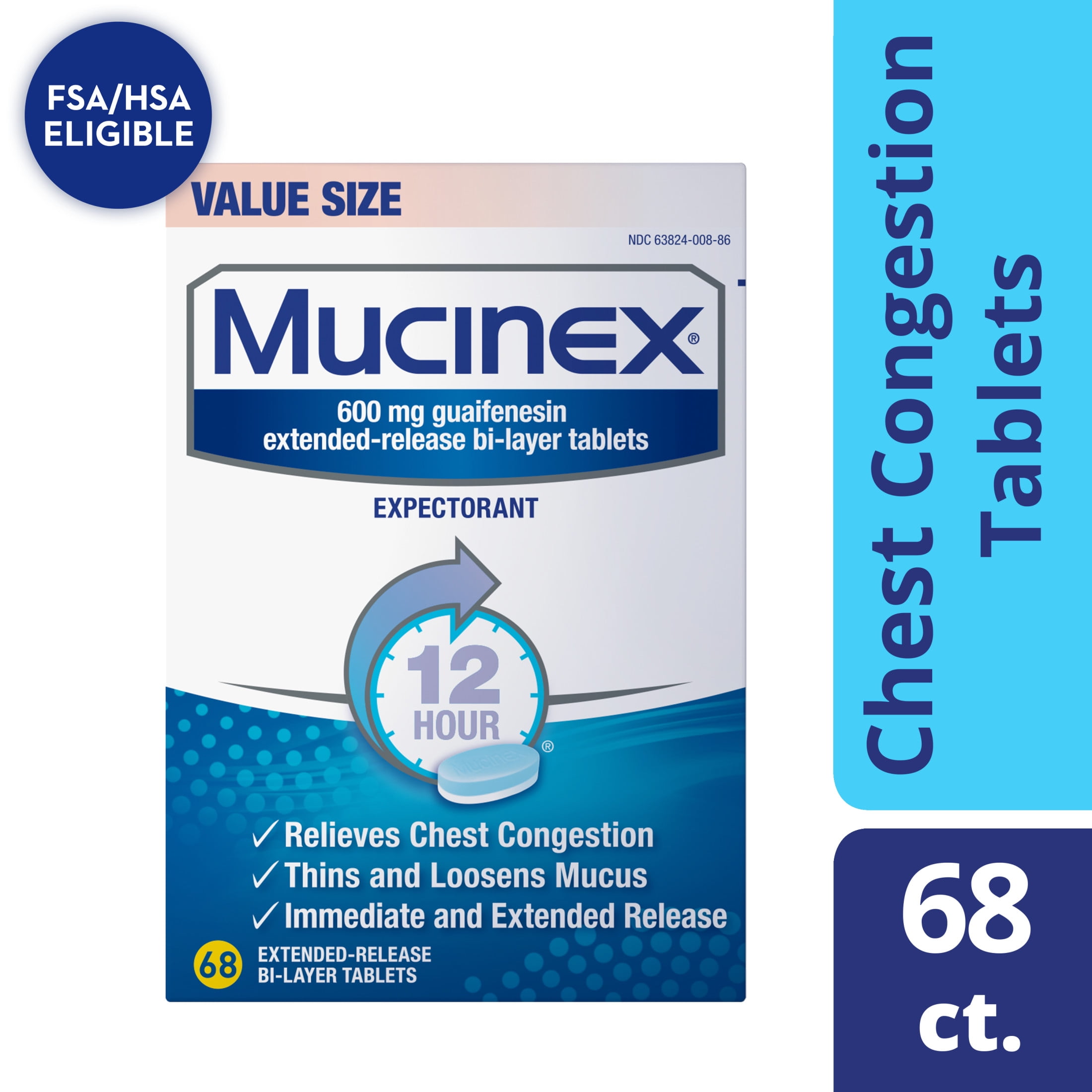 Mucinex 12 Hour Expectorant, OTC Medicine for Excess Mucus Relief ...