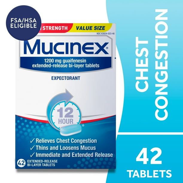 Mucinex 12 Hour Max Strength Expectorant, OTC Medicine for Excess Mucus ...