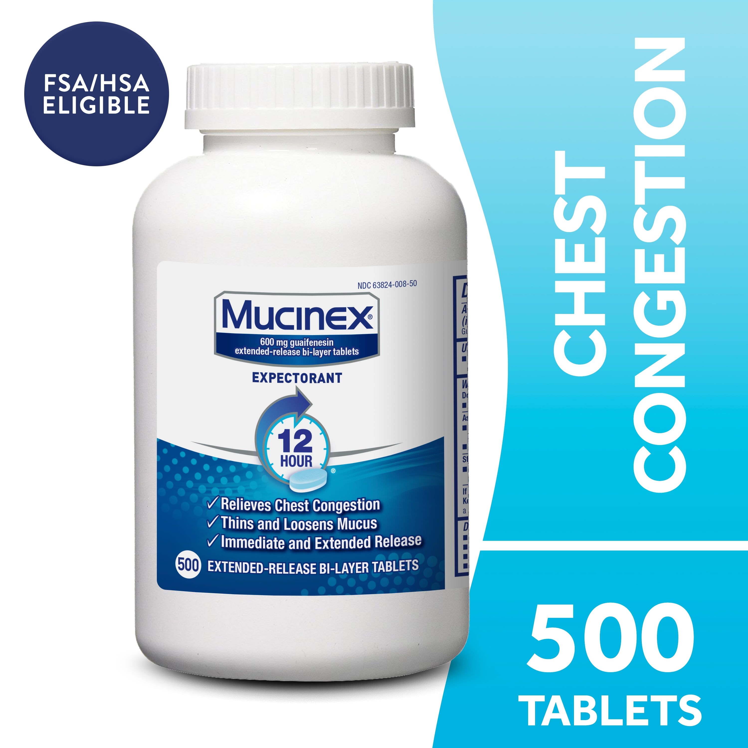 Mucinex 12 Hour Relief Chest Congestion And Excess Mucus Relief 500 Tablets