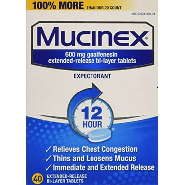 Mucinex 12 Hour Expectorant, OTC Medicine for Excess Mucus Relief ...