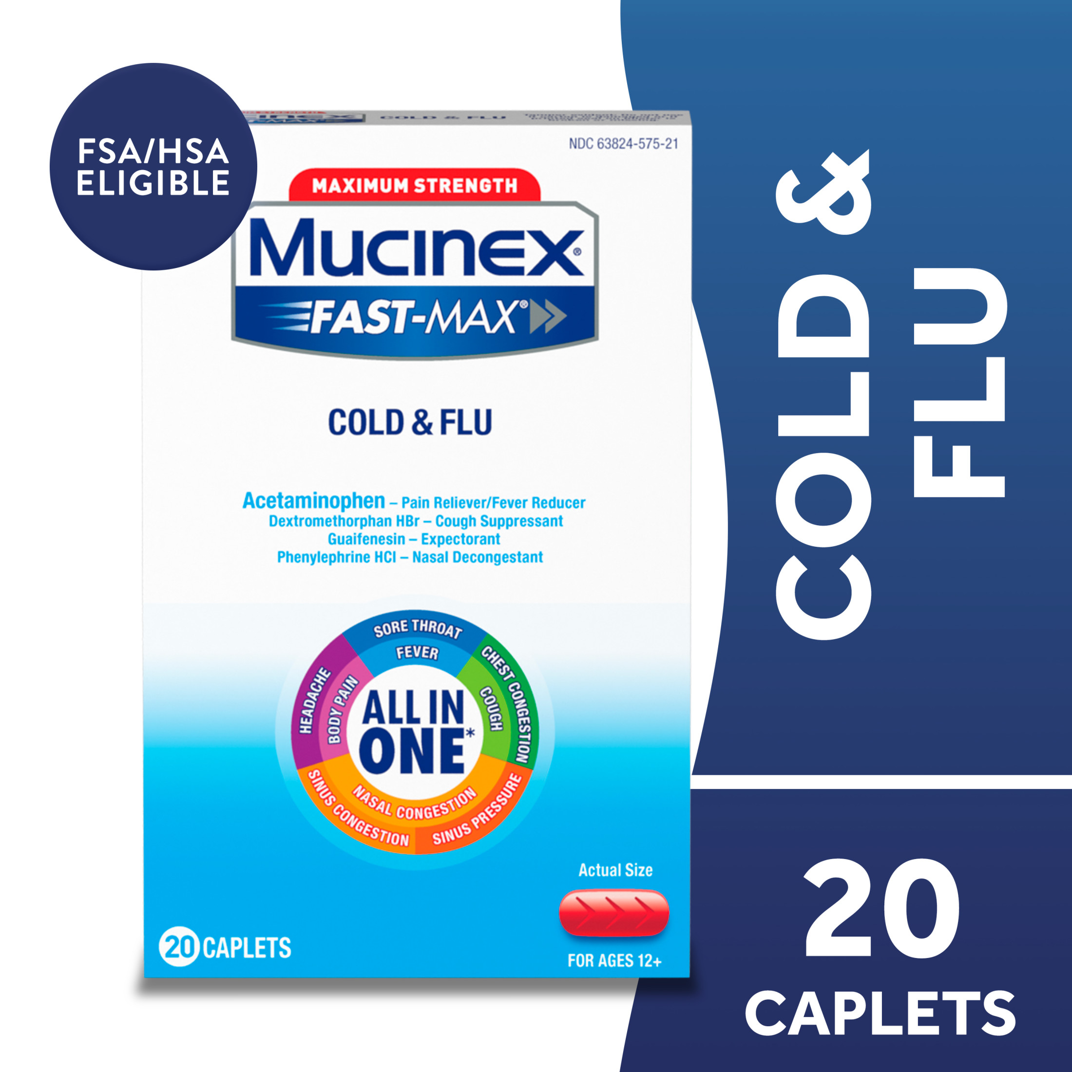 Mucinex Sinus-Max Pressure & Pain for Ages 12+ Caplets, 20 count ...