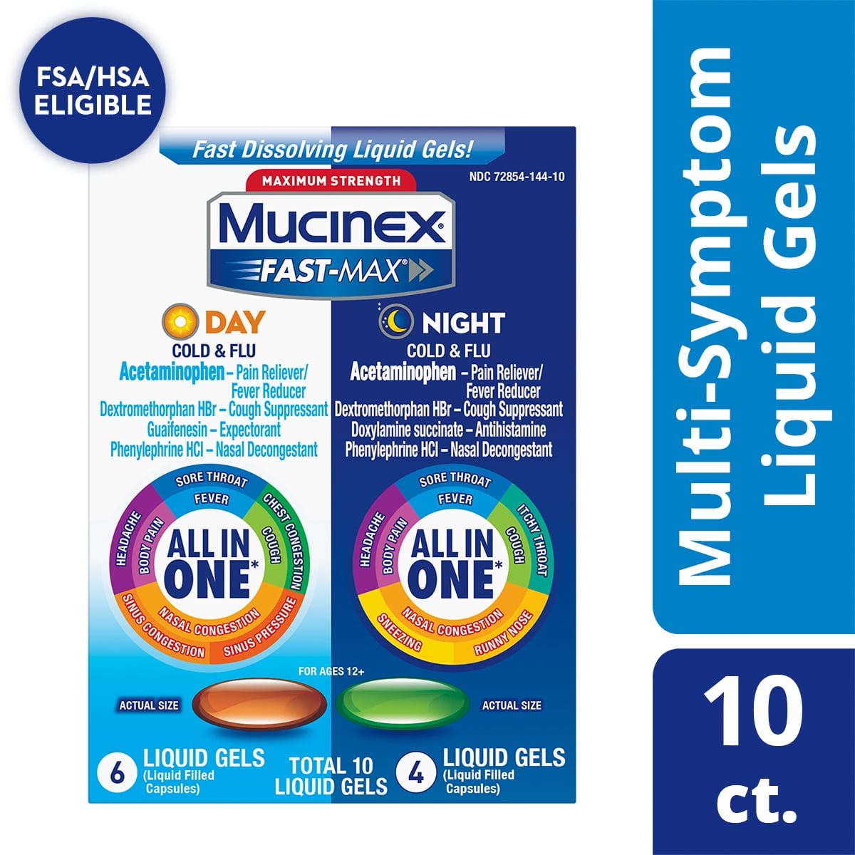 Mucinex All in One Fast Max, Cold and Flu Medicine, Day & Night Combo ...