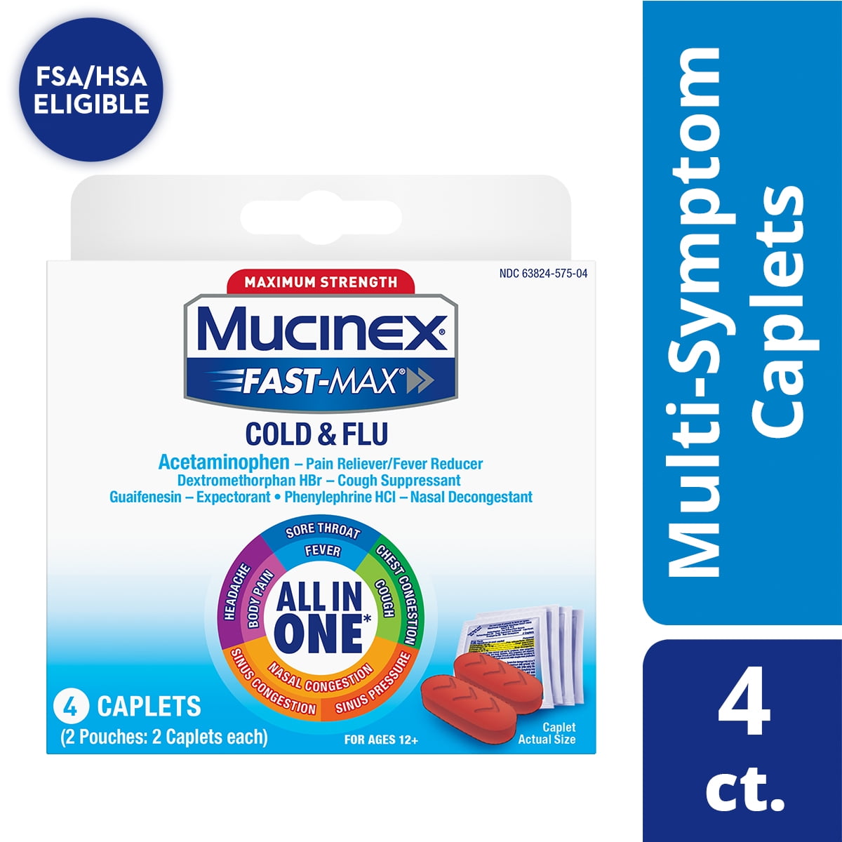 Mucinex All in One Fast Max, Cold and Flu Medicine, On the Go, 4 ...