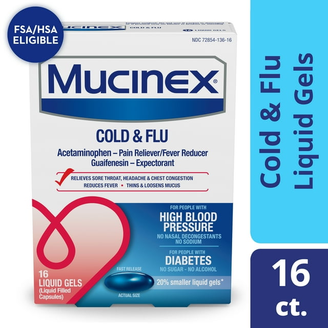 Mucinex Cold & Flu Fast Release Liquid Gels for people with High Blood ...