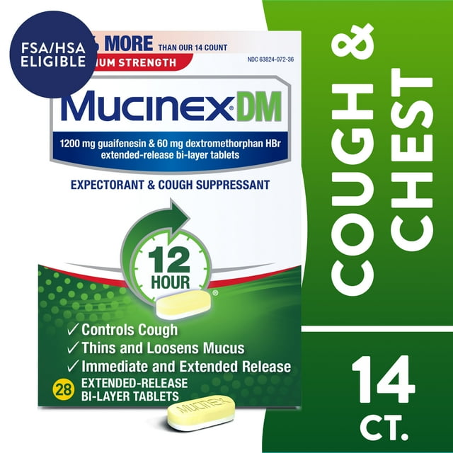 Mucinex DM 12 Hour Max Strength Expectorant & Cough Medicine, Excess ...
