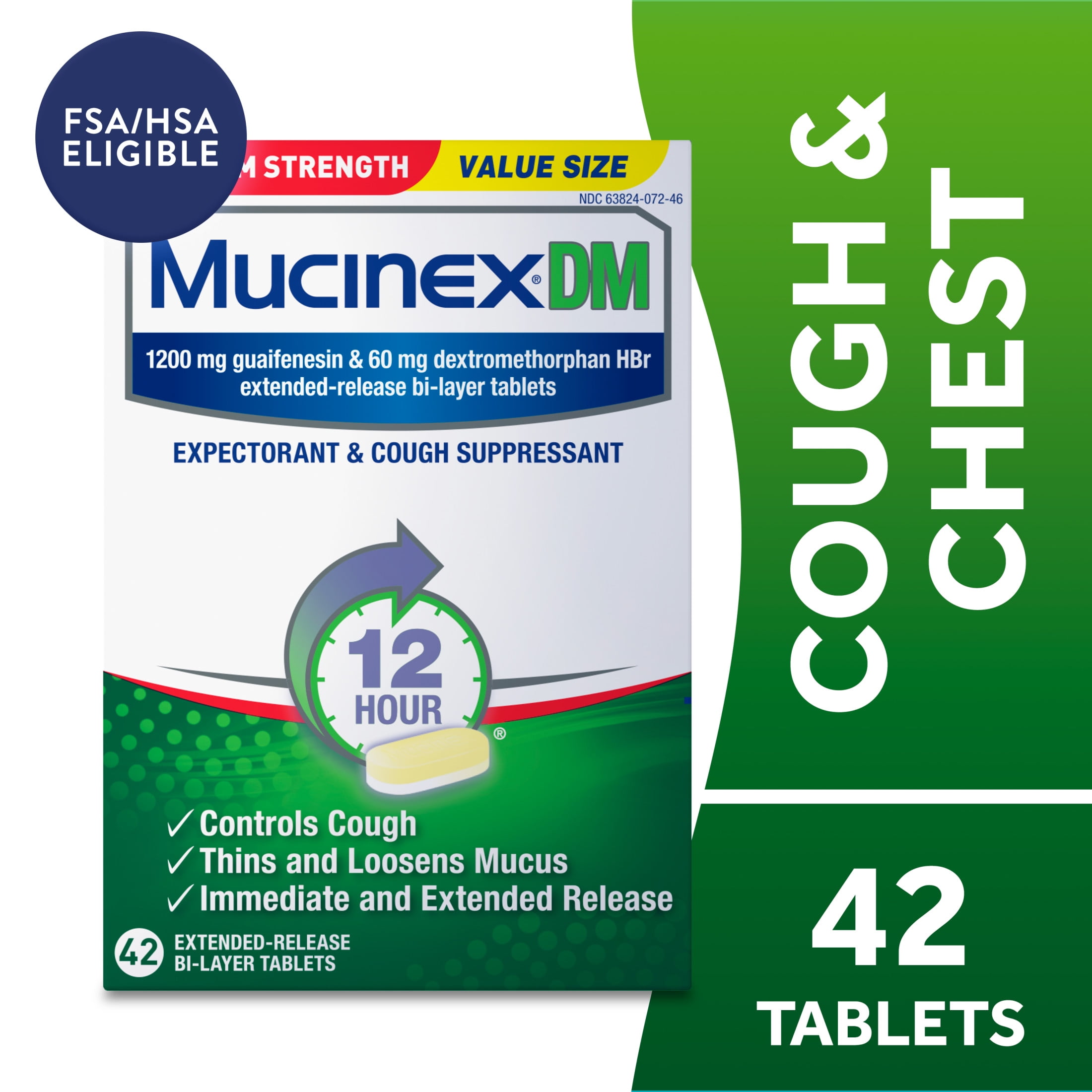 Mucinex 12 Hour Relief, DM Maximum Strength Chest Congestion and Cough ...
