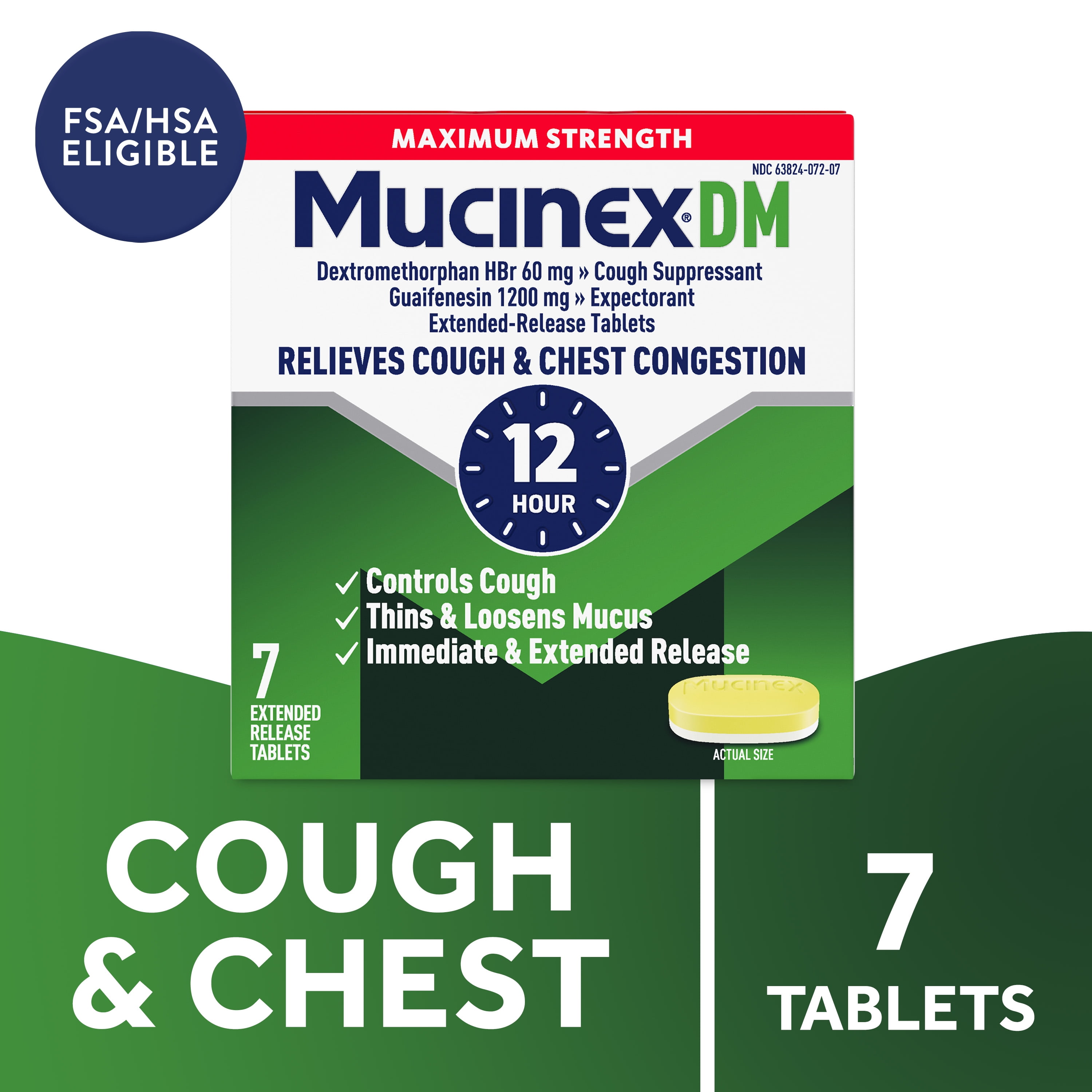 Mucinex DM 12 Hour Max Strength Expectorant & Cough Medicine, Excess ...