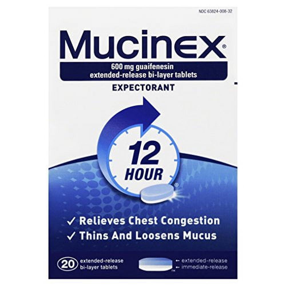 Mucinex Expectorant Extended-Release Bi-Layer Tablets, 600 mg - 20 Ct ...