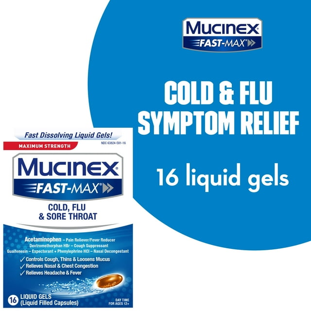 Mucinex Fast-Max Cold, Flu, & Sore Throat Relief Medicine, OTC Cough ...