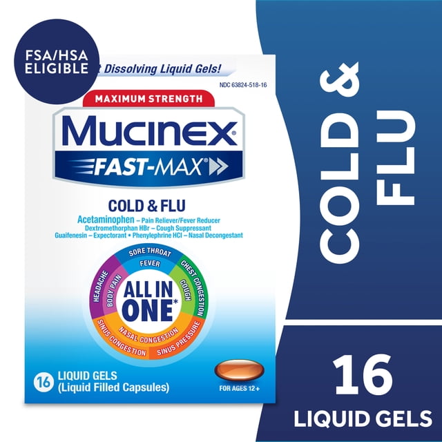Mucinex Fast-Max Cold and Flu Medicine, Chest Congestion, Cough, Sore ...