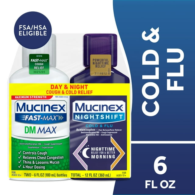 Mucinex Fast-Max DM Max & Nightshift Cold and Flu Medicine, OTC Day ...