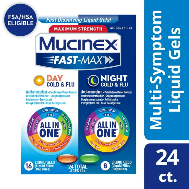 Mucinex Fast-Max Day Cold & Flu & Night Cold & Flu Medicine, OTC Cough ...