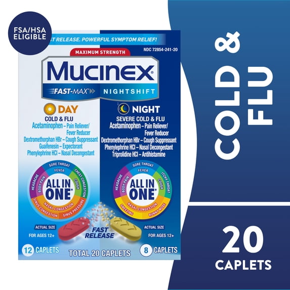 Mucinex Fast-Max Day Cold & Flu & Nightshift Severe Cold & Flu Medicine ...