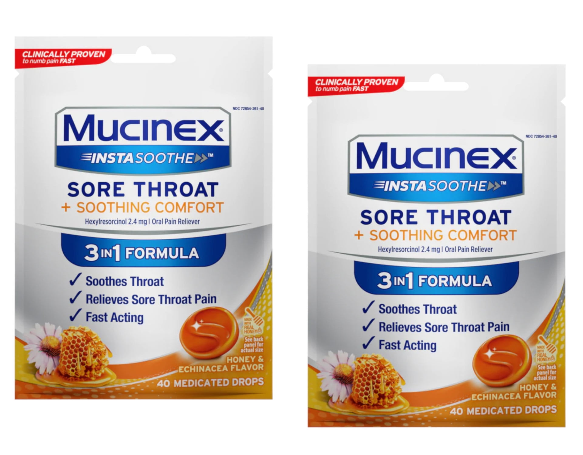 Mucinex InstaSoothe Sore Throat & Soothing Comfort Honey & Echinacea ...