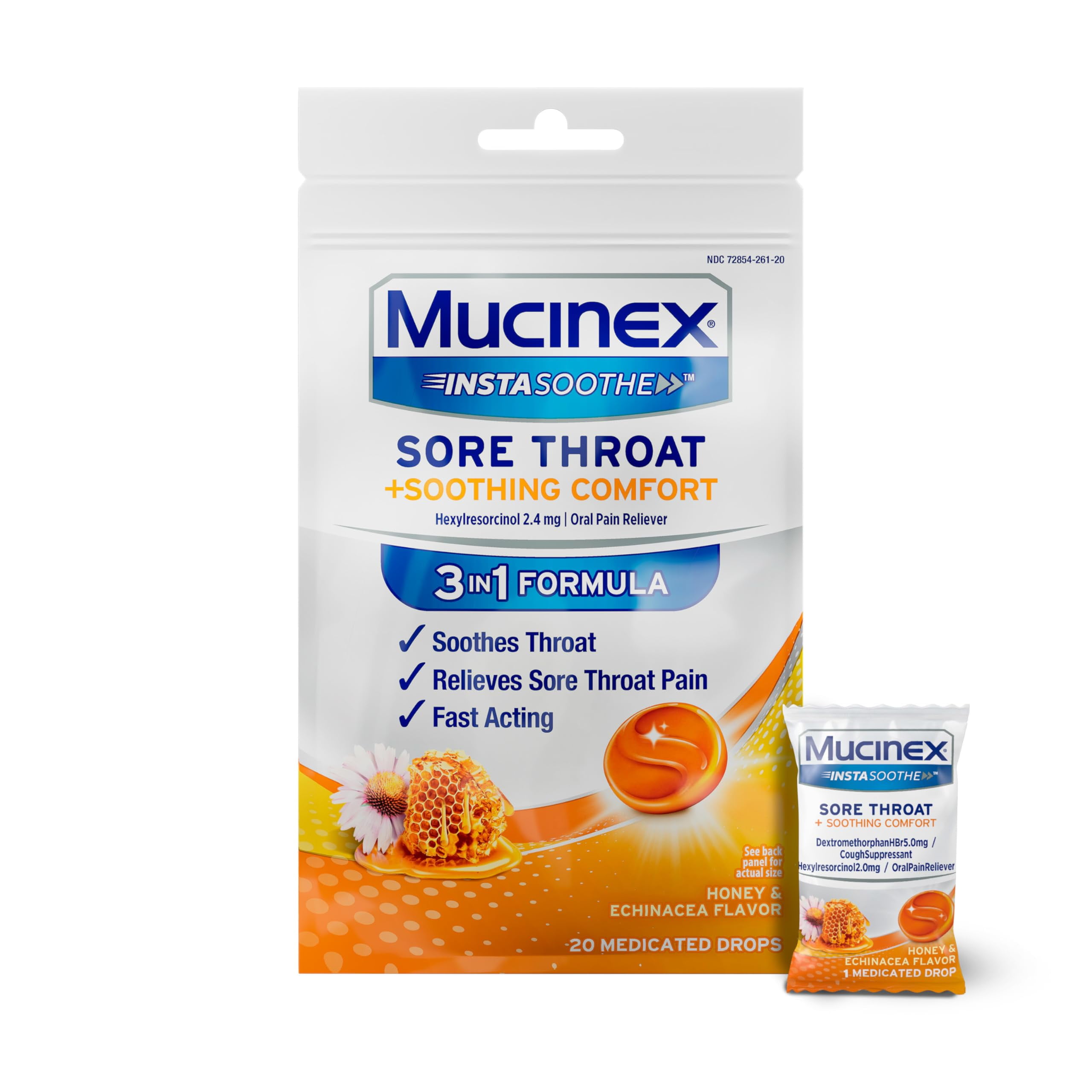 Mucinex InstaSoothe Sore Throat Relief, Honey & Echinacea Flavor, Fast ...