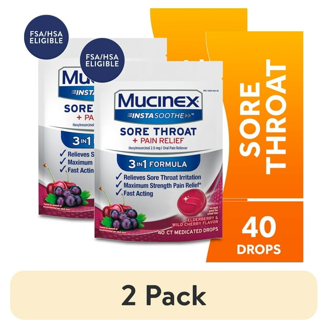 2 Pack Mucinex Instasoothe Sore Throat Lozenges Fsahsa Elderberry