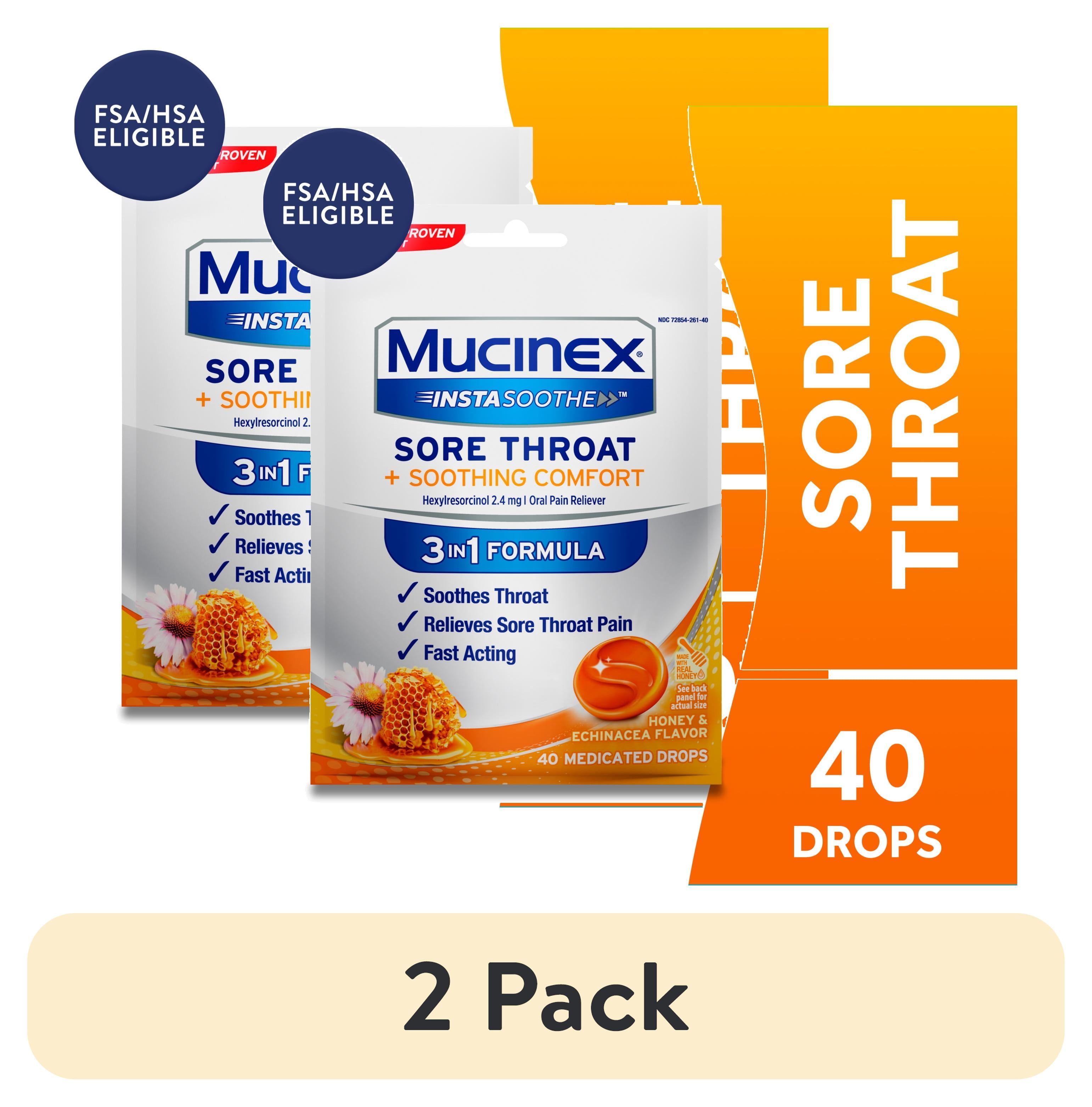 (2 pack) Mucinex Instasoothe Sore Throat Lozenges, FSA, Honey ...