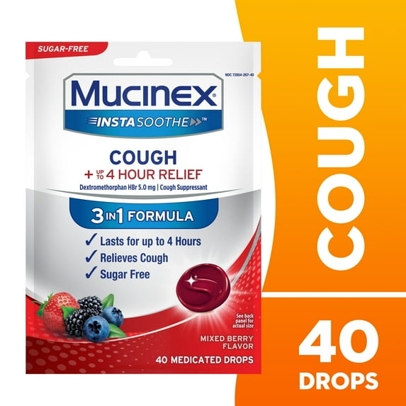 Mucinex Cough Drops Mixed Berry 40ct, Cough Suppressant Lozenges for ...
