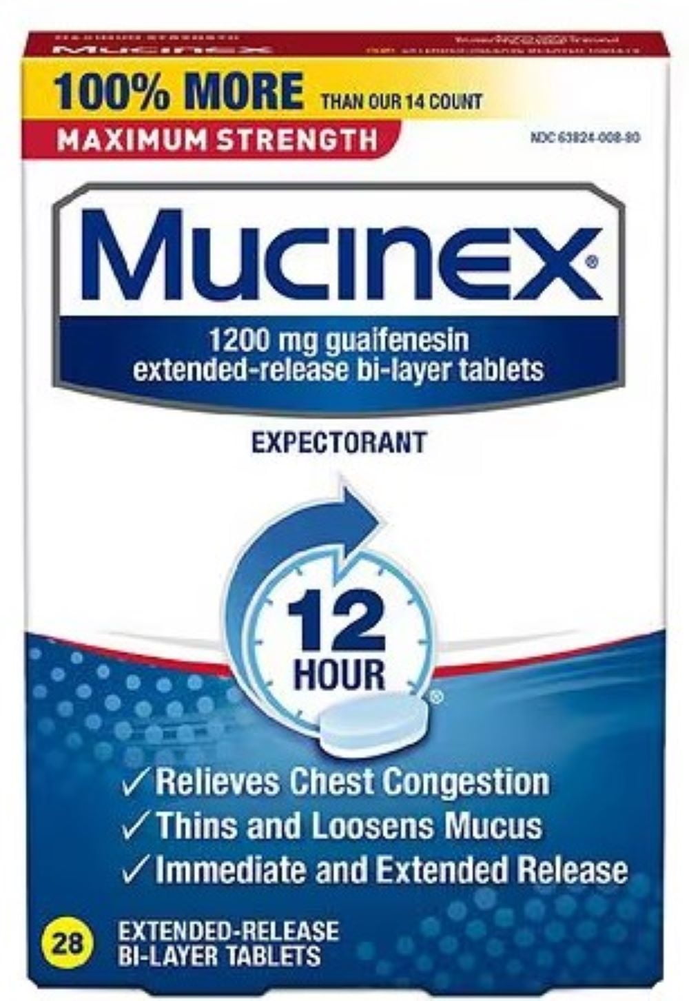 Mucinex Maximum Strength 12-Hour Expectorant Tablets (Pack of 60 ...
