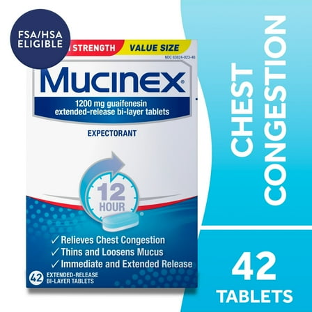 Mucinex 12 Hour 1200 mg Guaifenesin Extended-Release Tablets, Chest ...