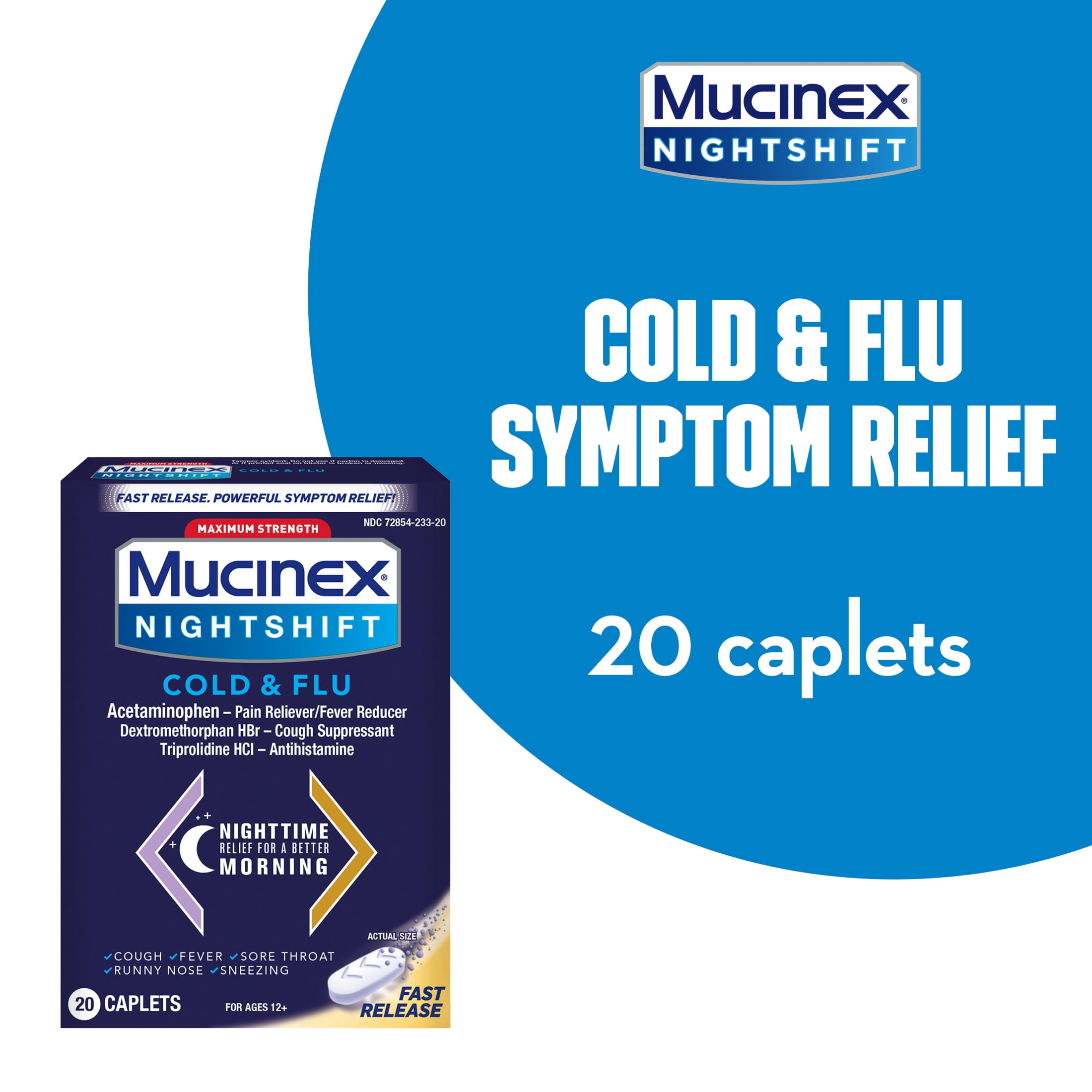 Mucinex Nightshift Cold and Flu Medicine, Fever Reducer, OTC Nighttime ...