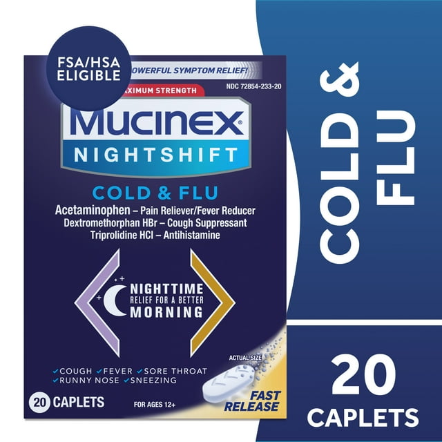 Mucinex Nightshift Cold and Flu Medicine, Fever Reducer, OTC Nighttime ...