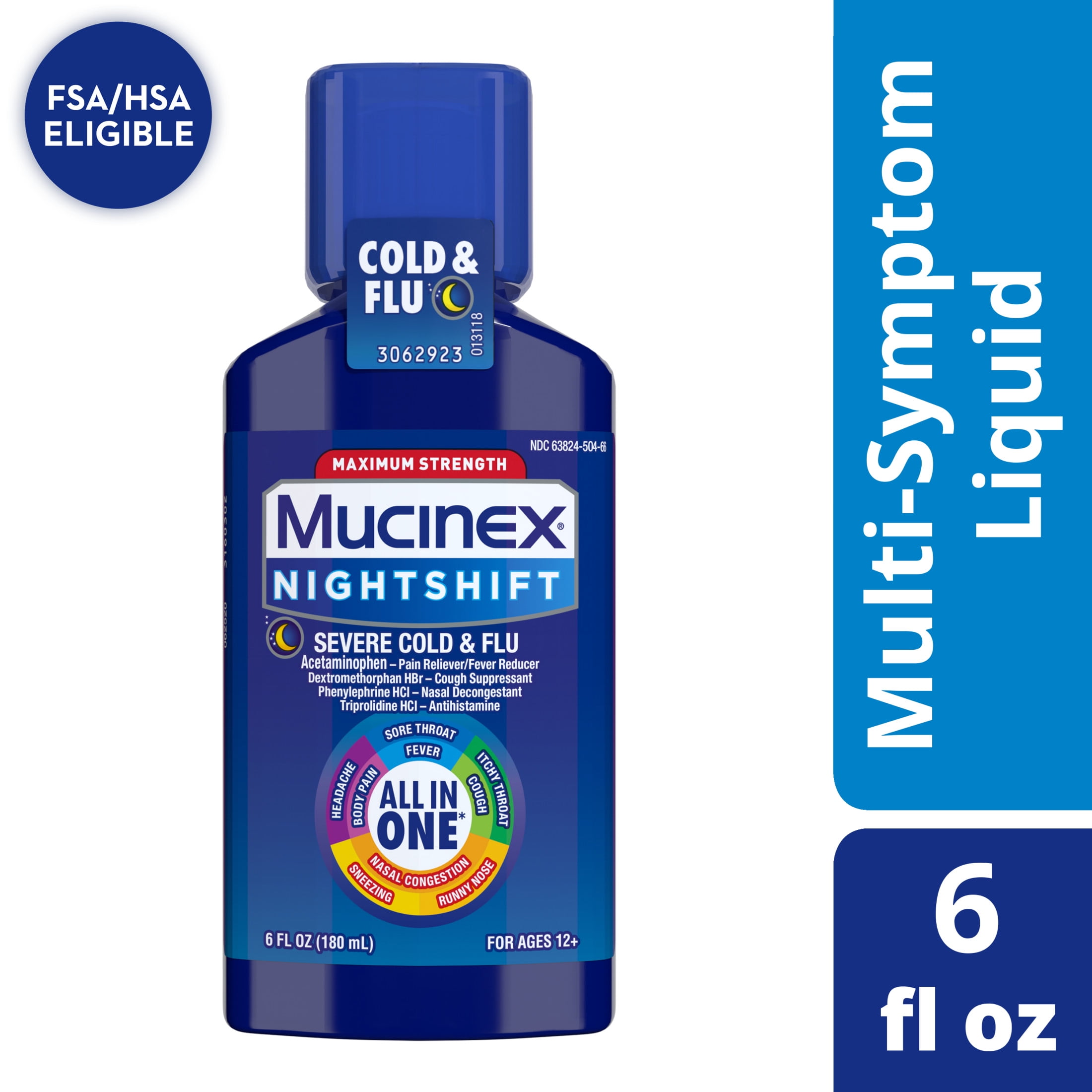 Mucinex Nightshift Severe Cold and Flu Liquid Medicine, OTC Nighttime ...