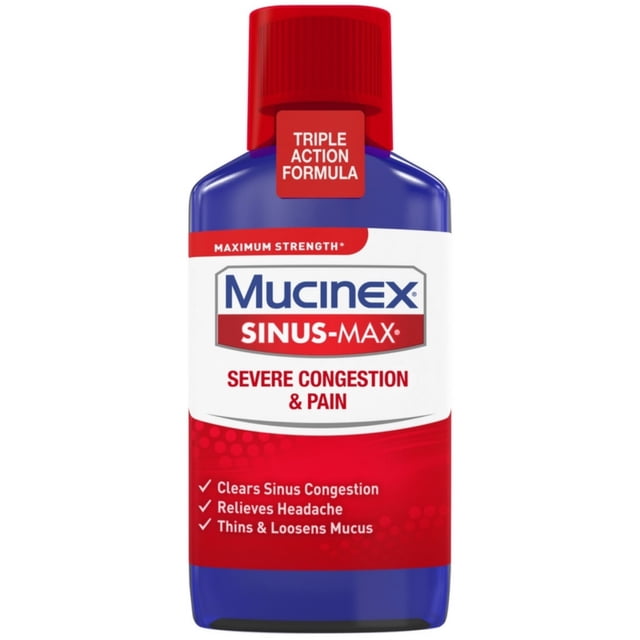Mucinex Sinus-Max Adult Liquid Severe Congestion Relief, 6 oz {Pack of ...